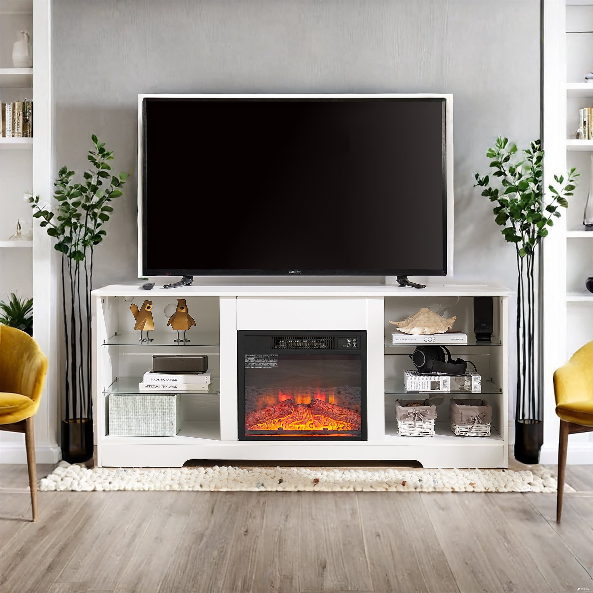 MDQMD White Fireplace TV Stand with Storage ,Console Table Fits for Up ...