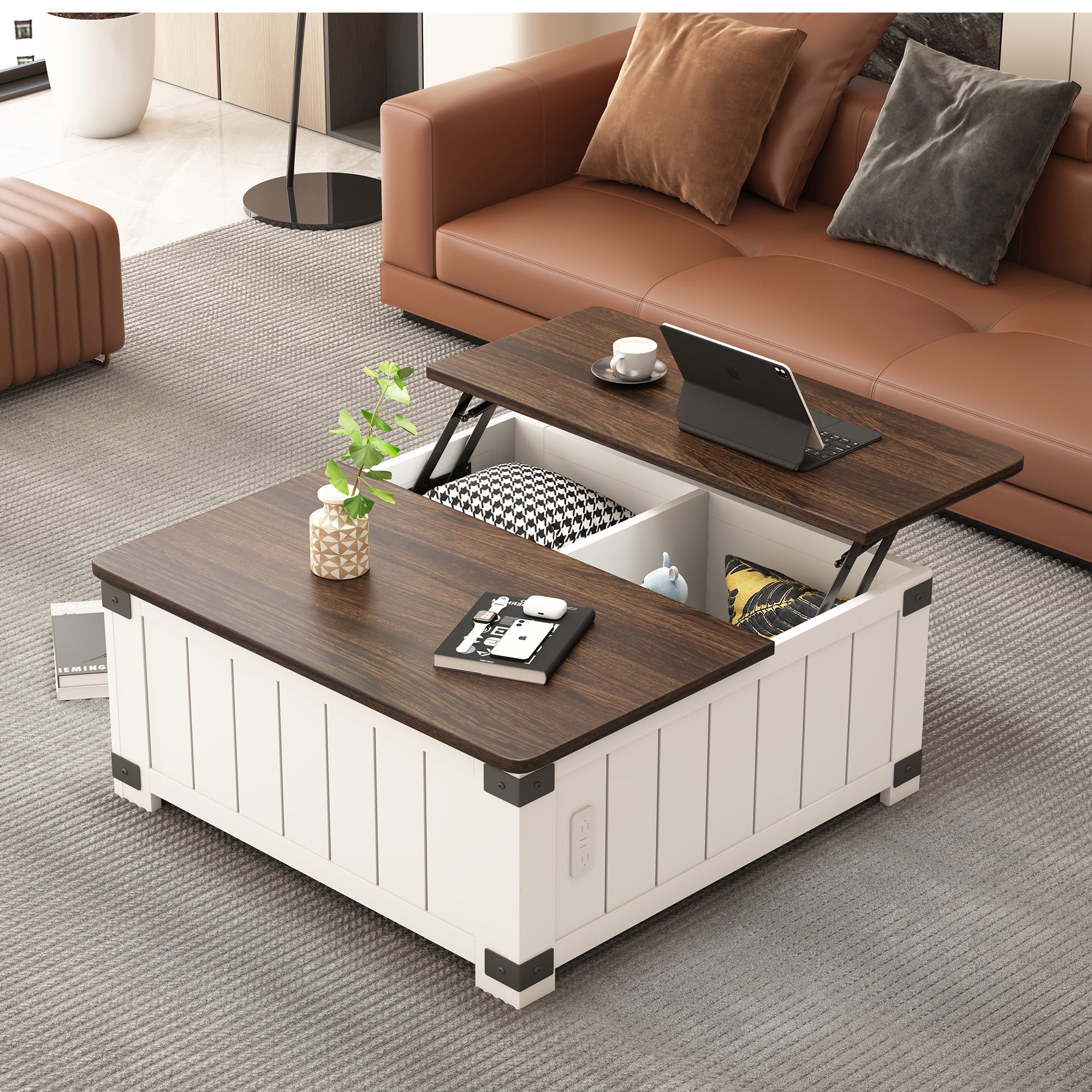 MDQMD White Functional Coffee Table with Lift Top Storage Modern ...