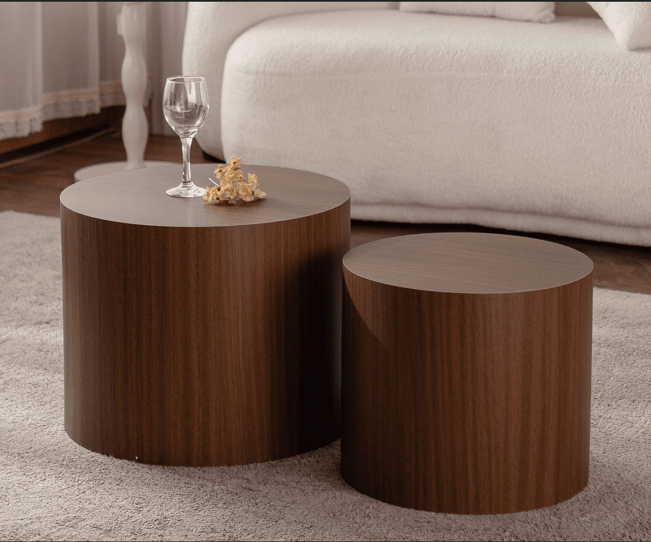 MDQMD Wood Drum Coffee Table Set of 2 - Waterproof MDF Nesting Tables ...