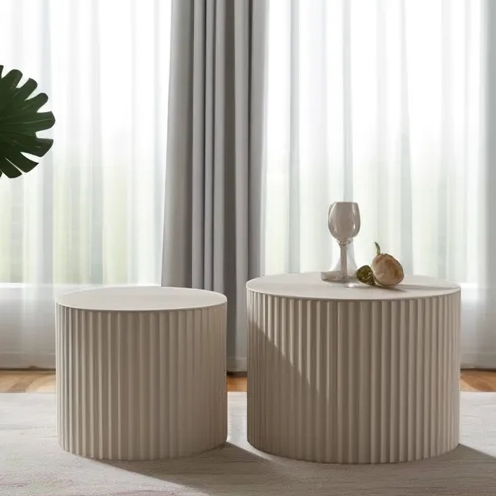 MDQMDB eige Drum Nesting Coffee Table Set of 2, Modern Wave Stripe Side ...