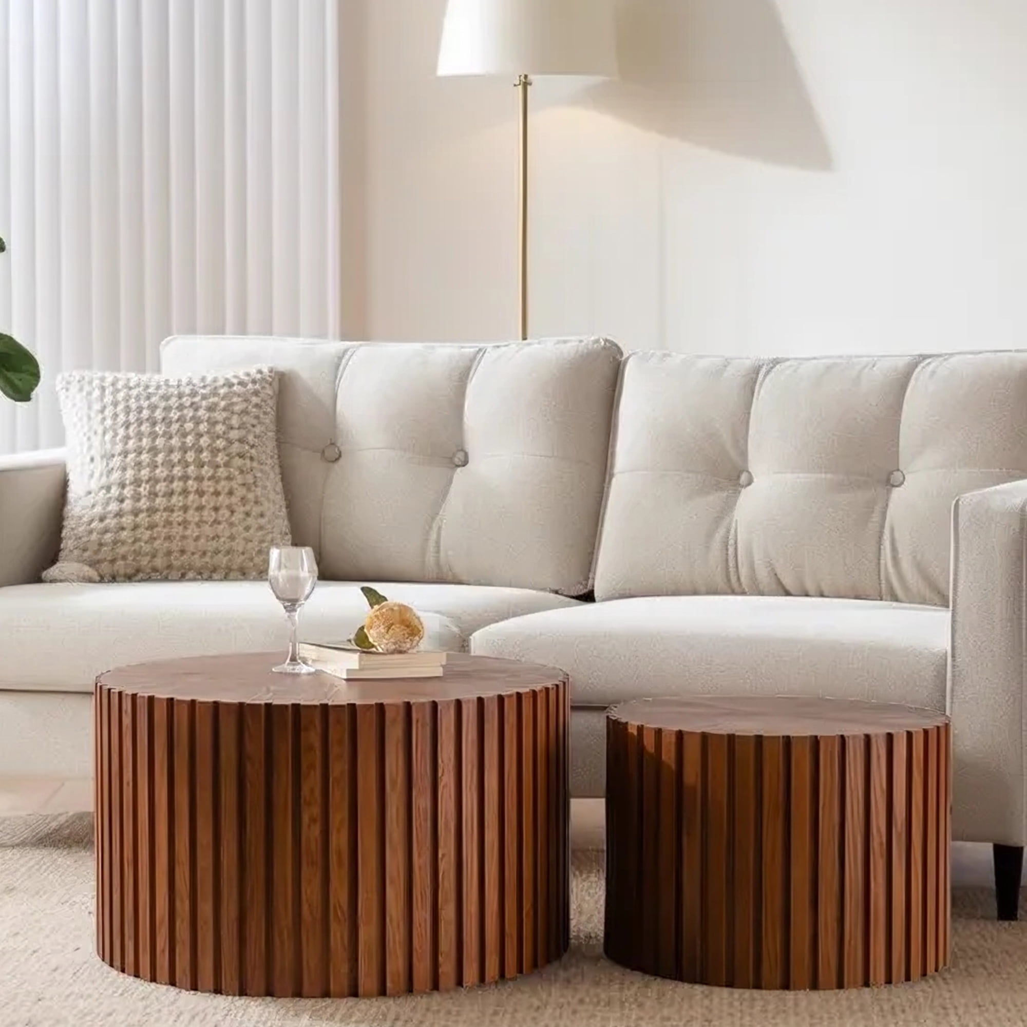 Cylindrical Coffee Table Set of 2 - Space-Saving MDF Nesting Tables ...