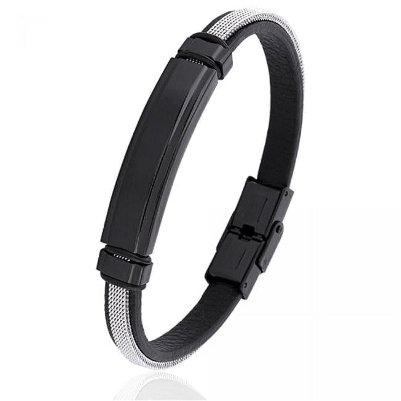 MDR Trading 10.3 mm Stainless Steel & Black Leather with Engraving ...