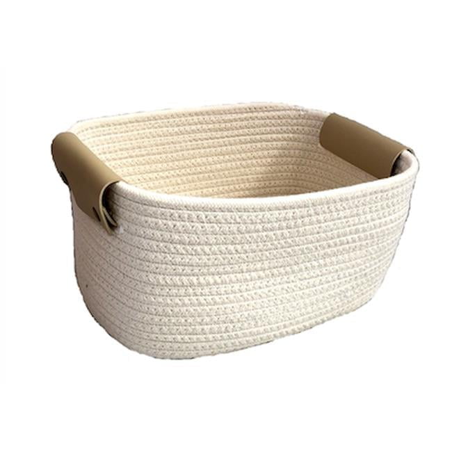MDR Trading AP-CBW455WH12 Oval White Cotton with Tan Pleather Handles ...