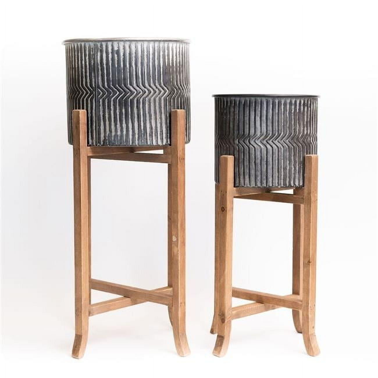 MDR Trading Inc. AI-GG9400 Set Of 2 Metal Buckets On Wood Legs Plant ...