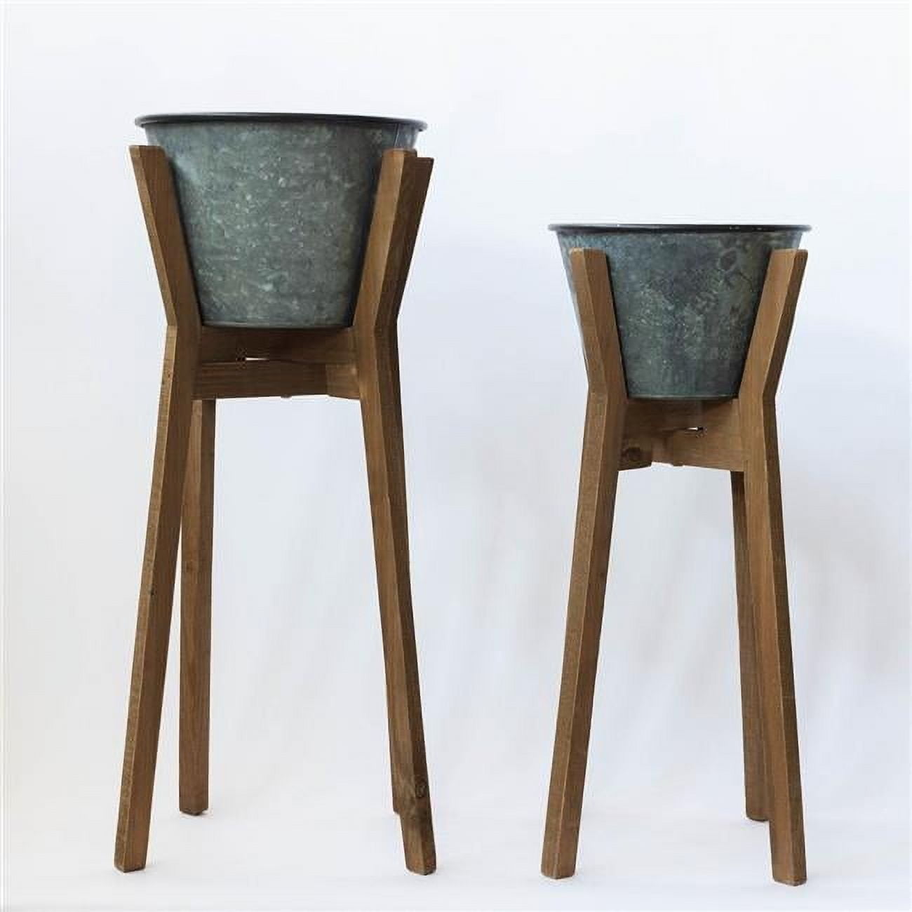 MDR Trading Inc. FP-LCD-334 Set Of 2 Metal Pots On Wooden Legs Plant ...