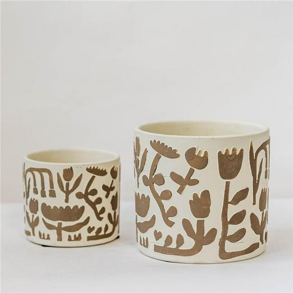 MDR Trading Inc. FP-CNP-302 Set Of 2 Terracotta With Primitive Flower ...