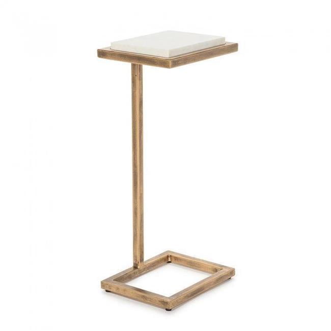 MDR Trading Metal & Marble Accent C-Shaped Table, Antique Gold & White ...