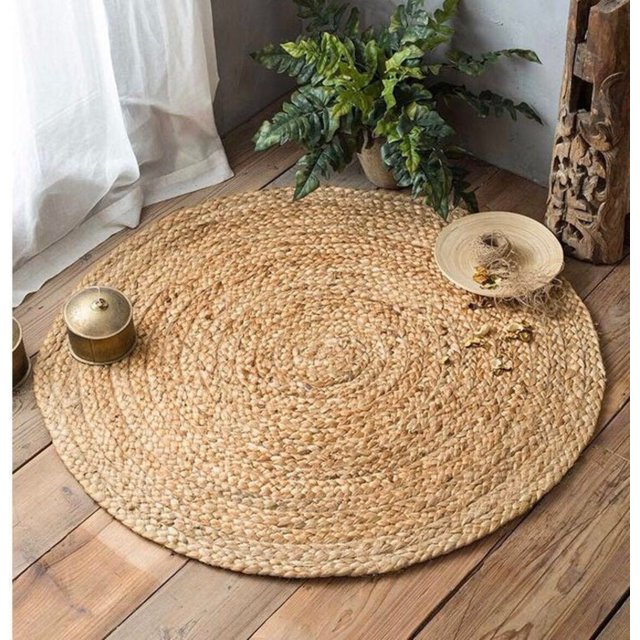 MDS Pack of 1 Pieces Hand Woven Jute Area Rug - 5 feet Round - Natural ...