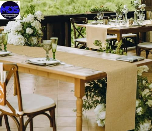 MDS Pack of 15 PCS 100% Natural Burlap Table Runners 12 x 108 inch Long ...