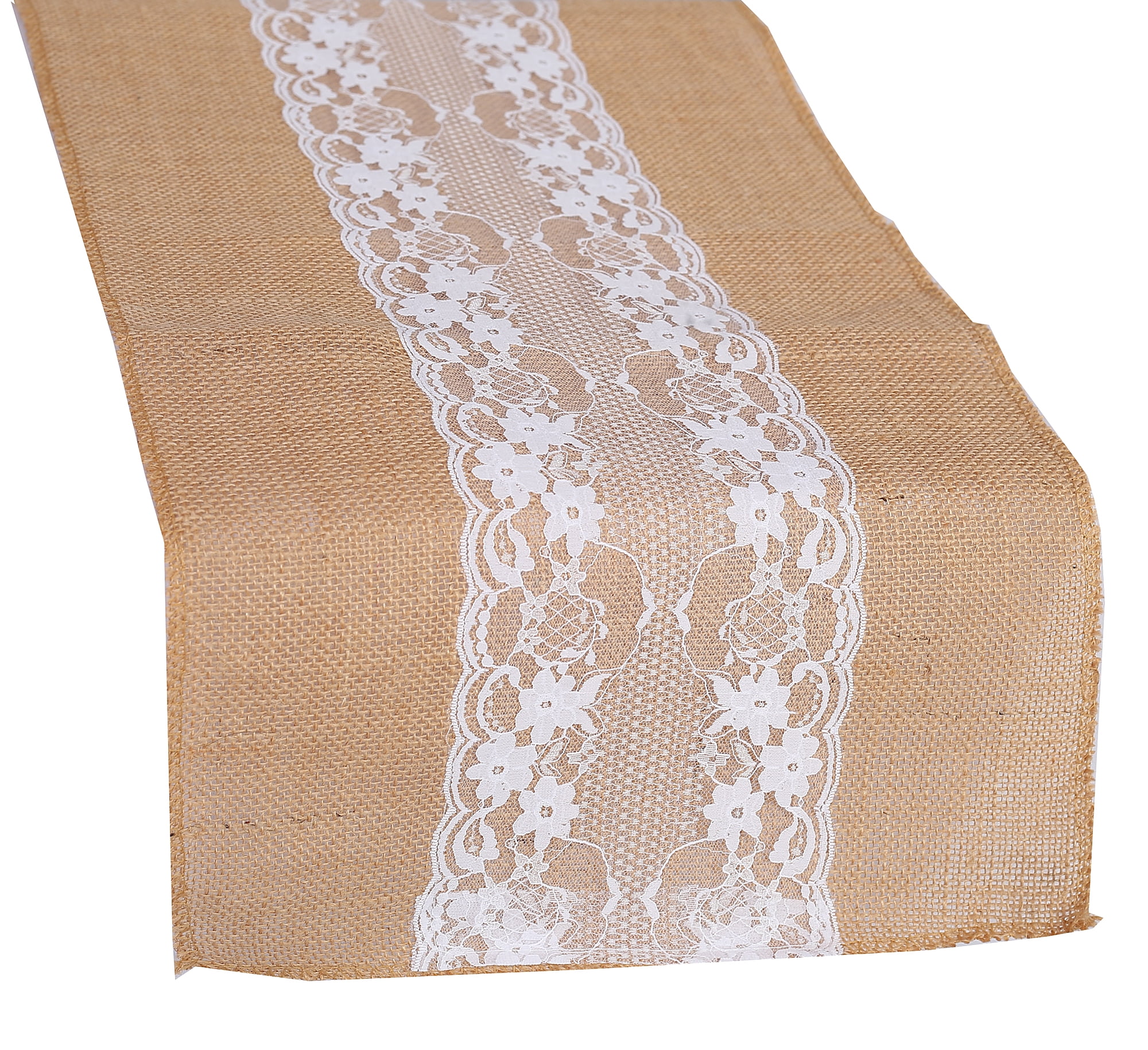 MDS Pack of 10 Wedding 12 x 108 inch Burlap Lace Table Runner Natural ...
