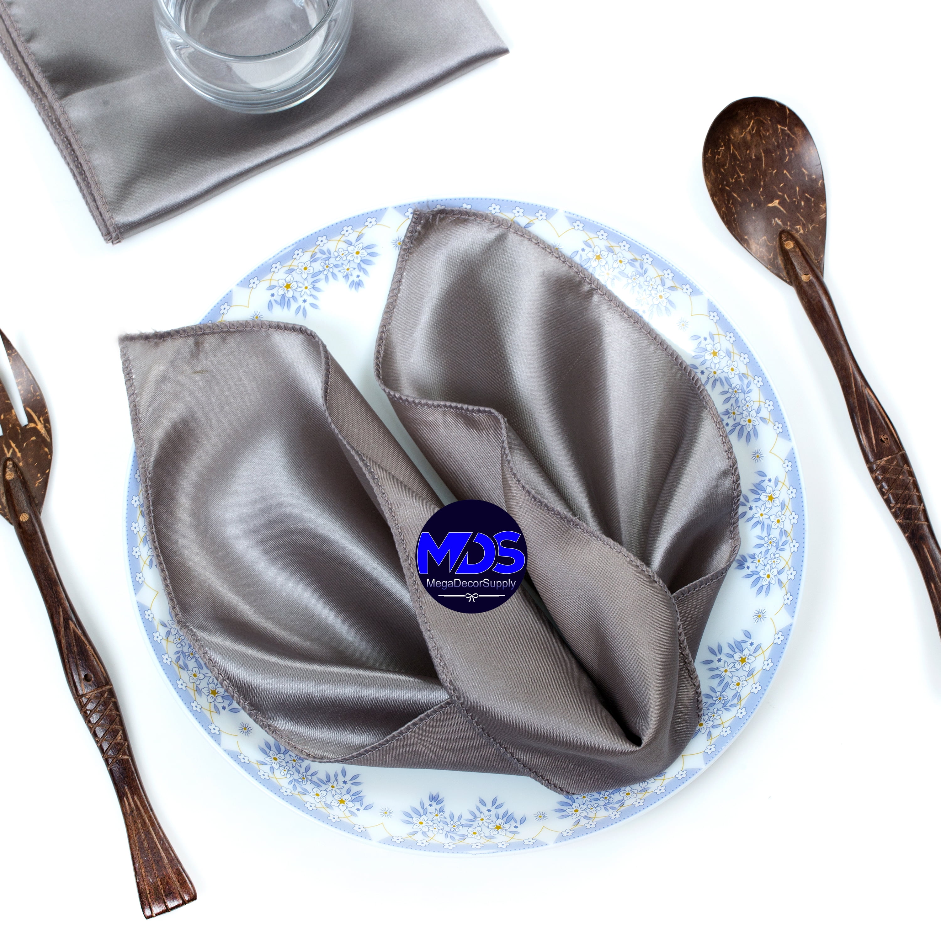 MDS Set of 100 Piece Satin 12x12 Inch Square Napkin, Silver Gray ...