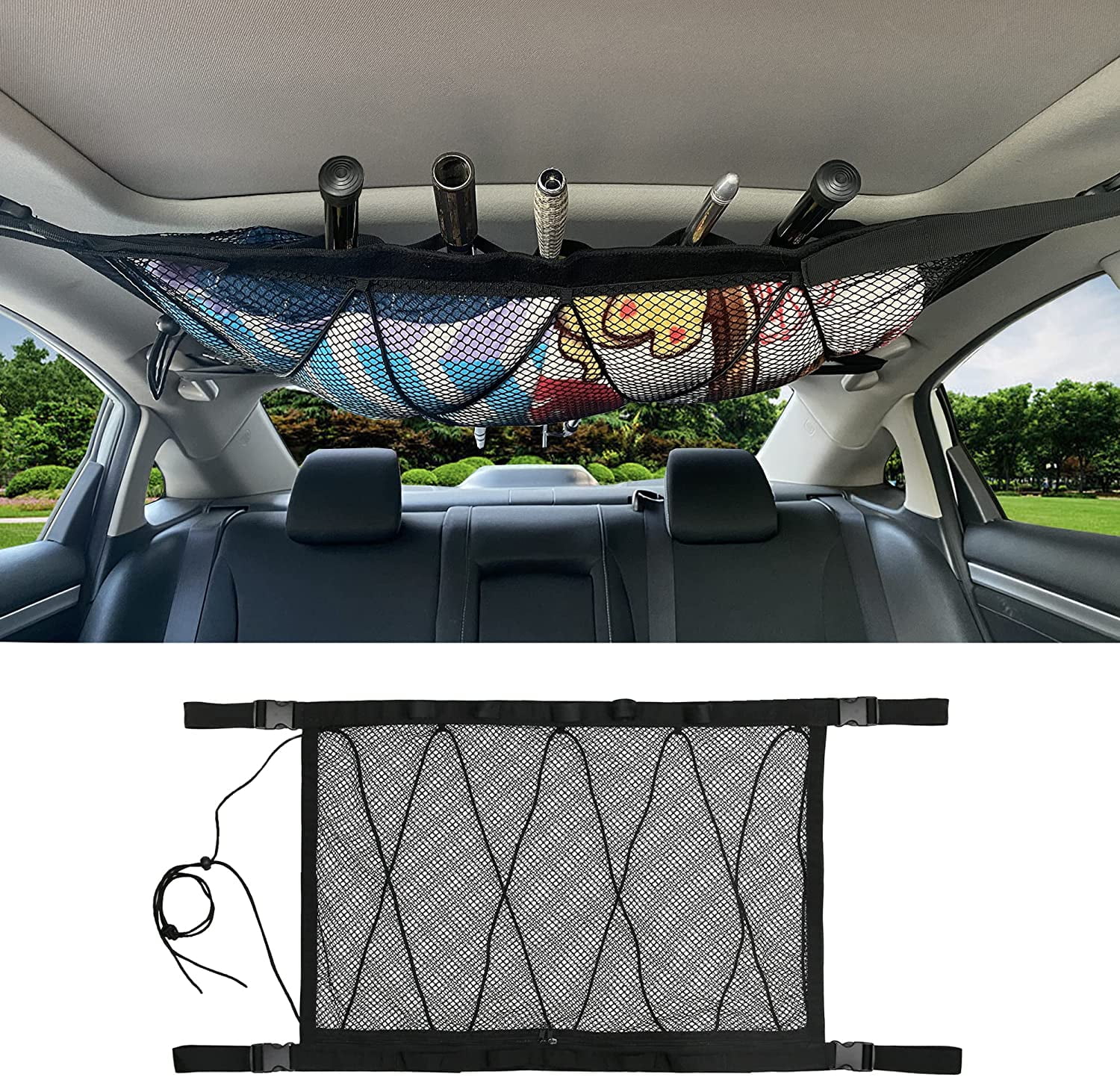 MDSTOP SUV Ceiling Storage Net with Fishing Rod Holder, Interior Car ...