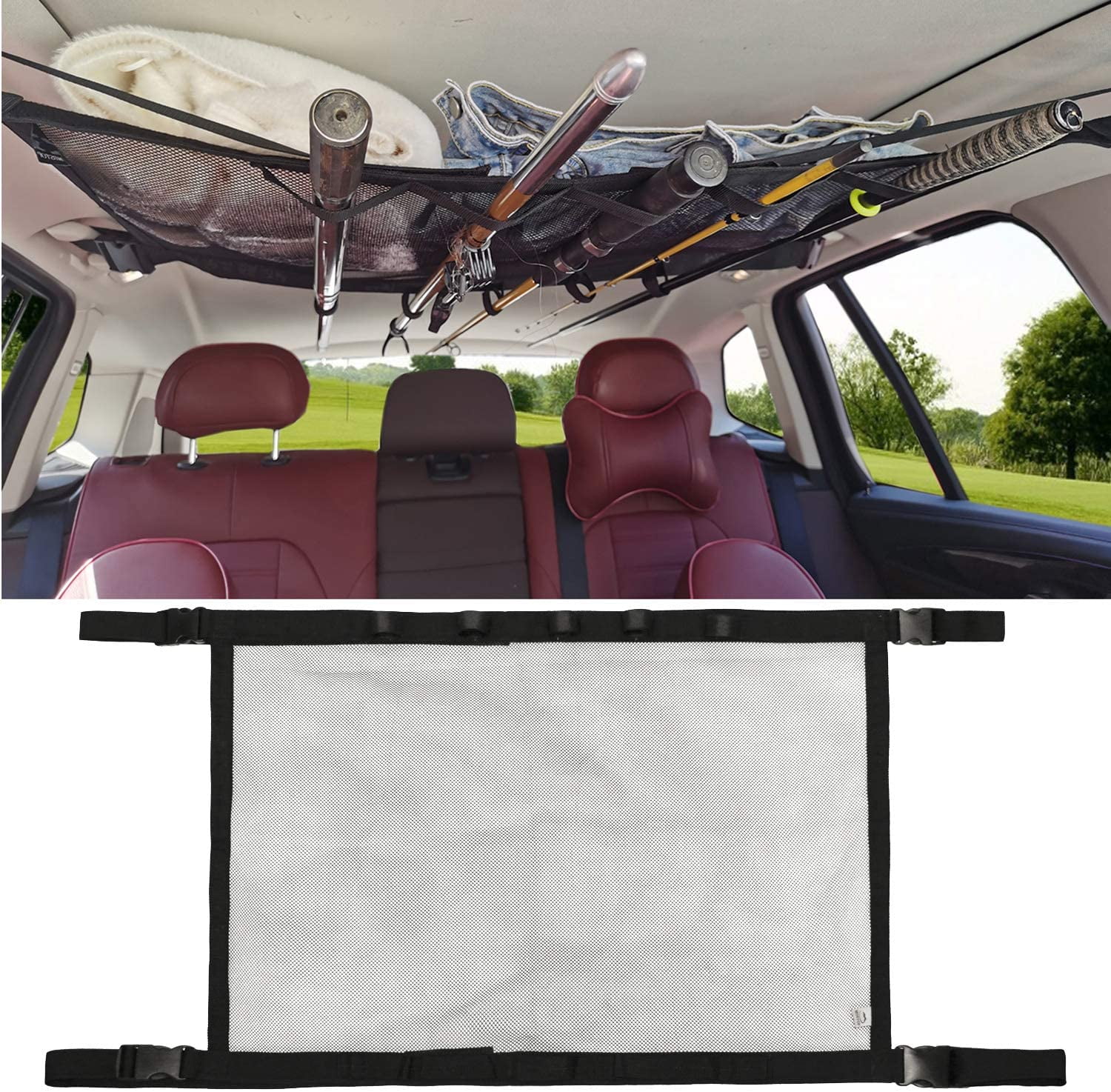 MDSTOP SUV Ceiling Storage Net with Fishing Rod Holder, Interior Car ...