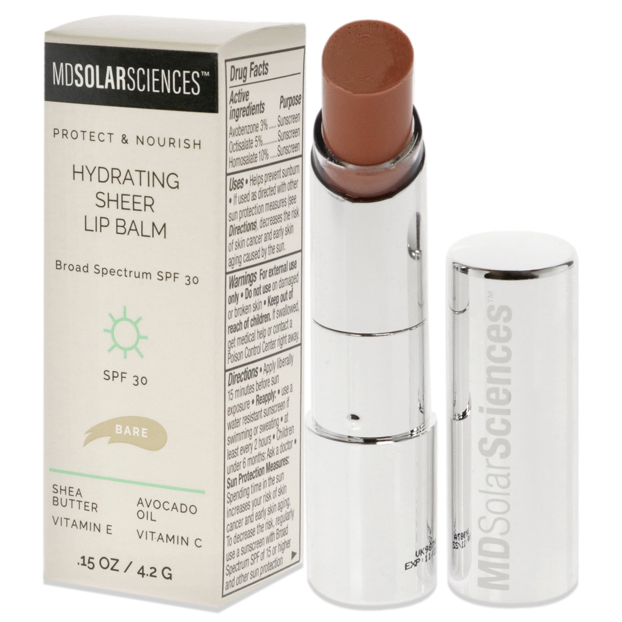 MDSolarSciences Hydrating Sheer Tinted Lip Balm, SPF 30, Bare, 0.15 oz ...