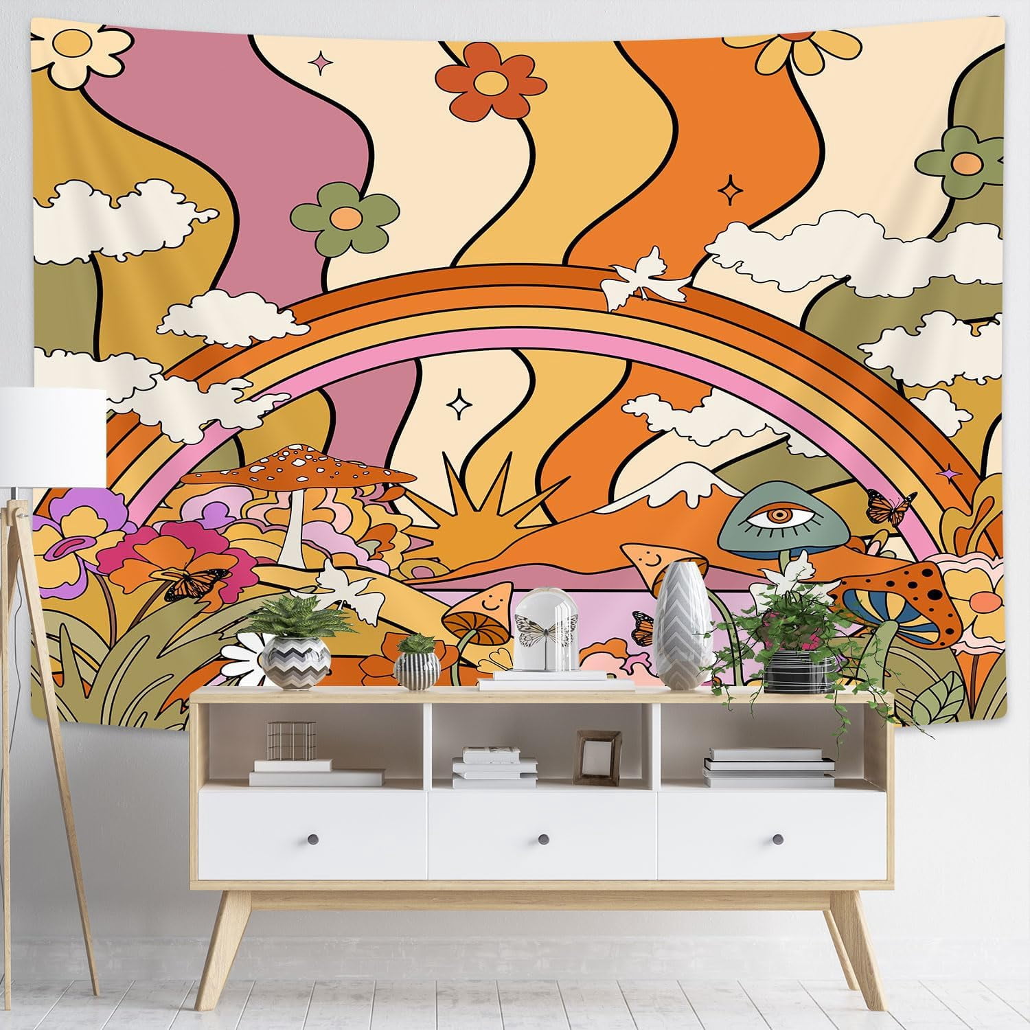 MDUKOIN Vintage 70s Abstract Groovy Tapestry, Retro Funky Flowers ...