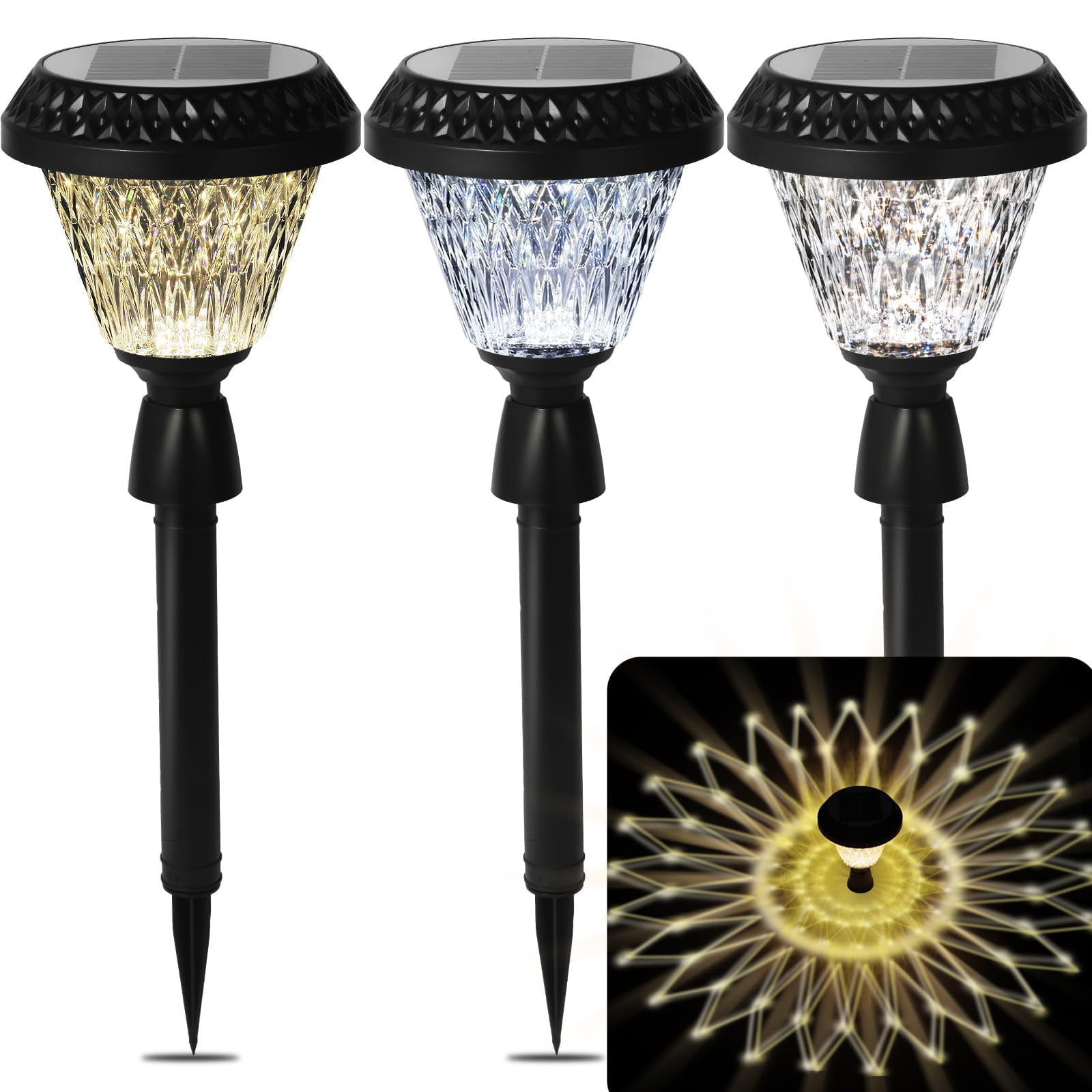 MDWRIXEO Solar Garden Lights Outdoor Waterproof, 3-Color Changing LED ...