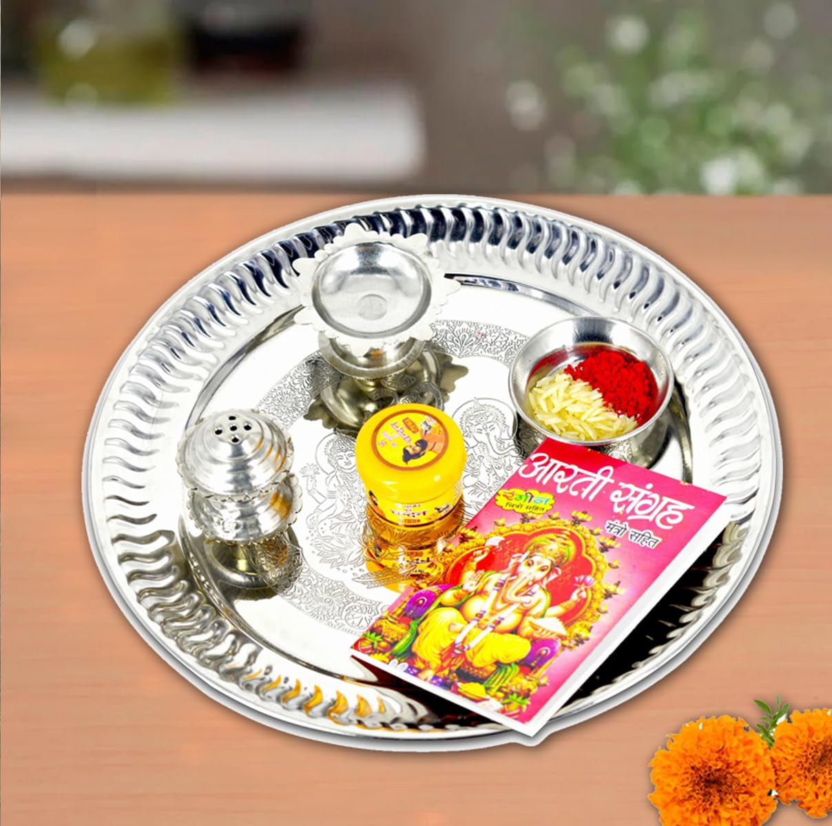 ME YOU Beautiful Silver Plated Pooja Thali for Navratri Diwali ...