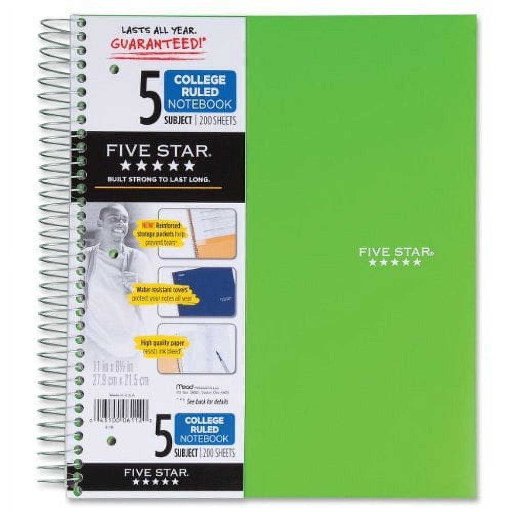 MEA06112 Trend Notebooks, Perforated, 5-Subject, 200/Sht, Assorted Colors by Five Star - Walmart.com
