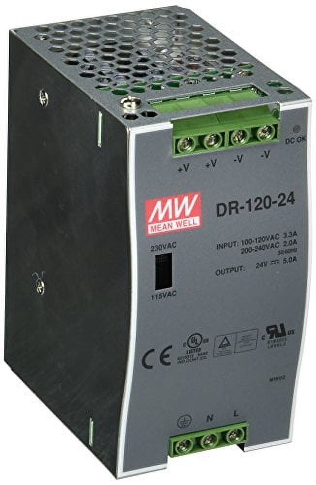 MEAN WELL 212266 DR-120-24 AC to DC DIN-Rail Power Supply, 24V, 5 Amp ...
