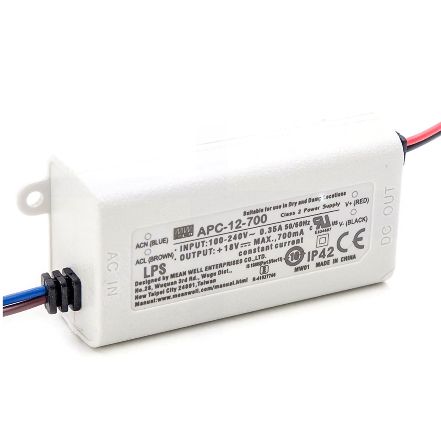 MEAN WELL APC-12-700 12V 12.6W Constant Current LED Driver, Compact Design, Ideal for LED ...