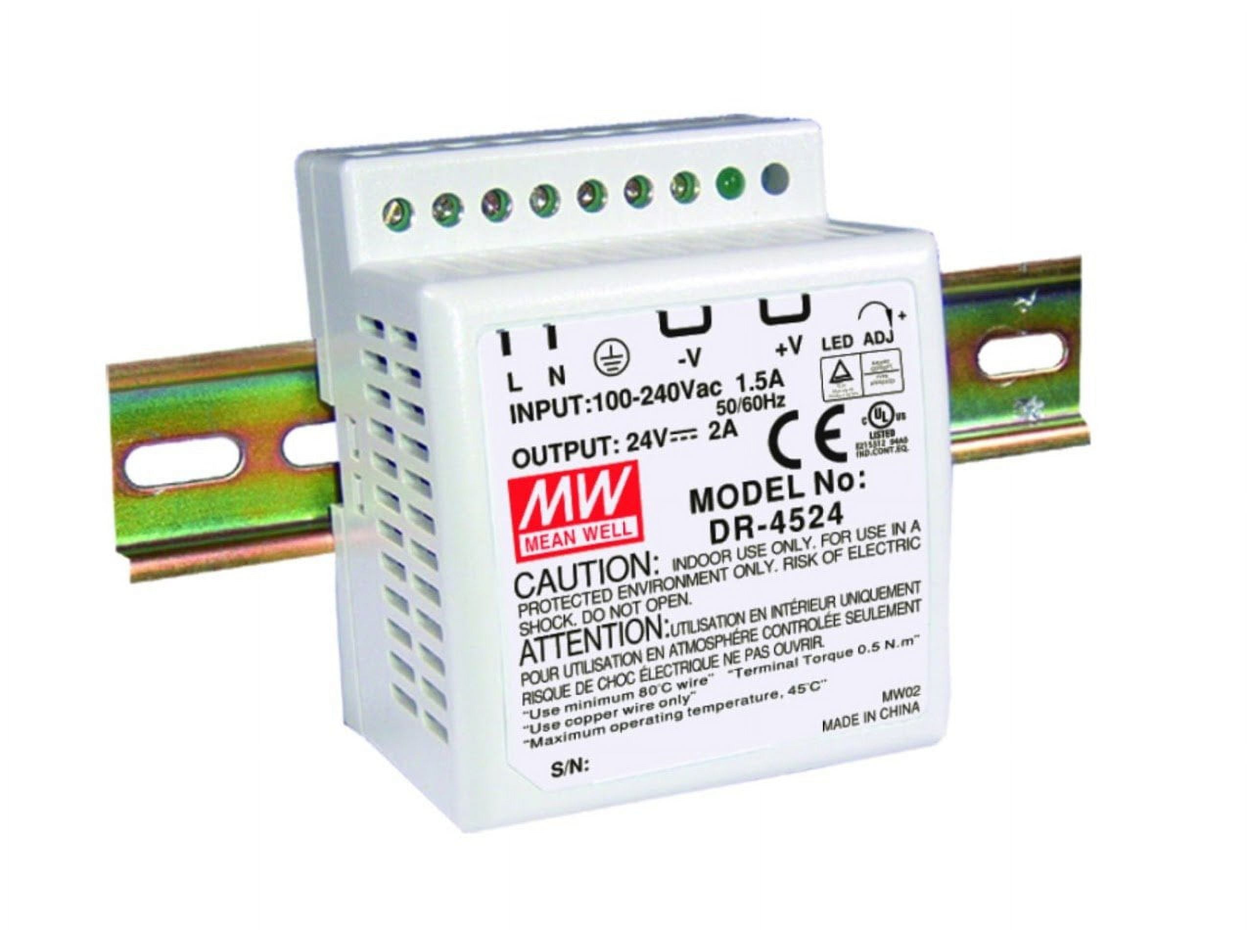 MEAN WELL DR-4524 AC to DC DIN-Rail Power Supply, 24V, 2 Amp, 48W, 1.5 ...