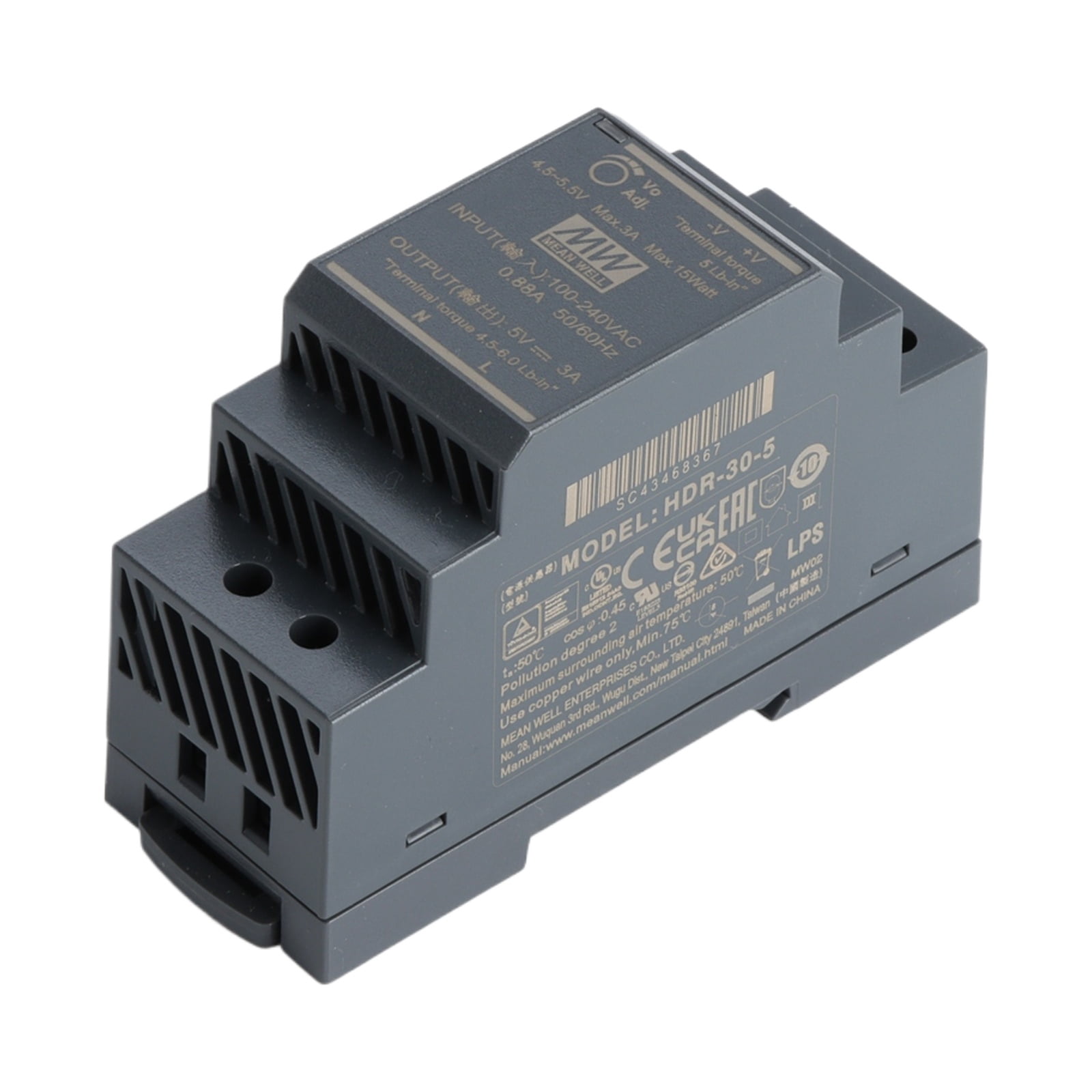 MEAN WELL HDR-30-5 5V 15W Ultra Slim DIN Rail Power Supply for Home ...