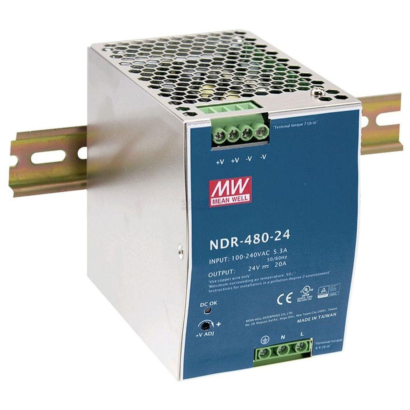 MEAN WELL Industrial DIN Rail Power Supply, 24 Volt 20 Amp 480 Watt - NDR-480-24 - Walmart.com