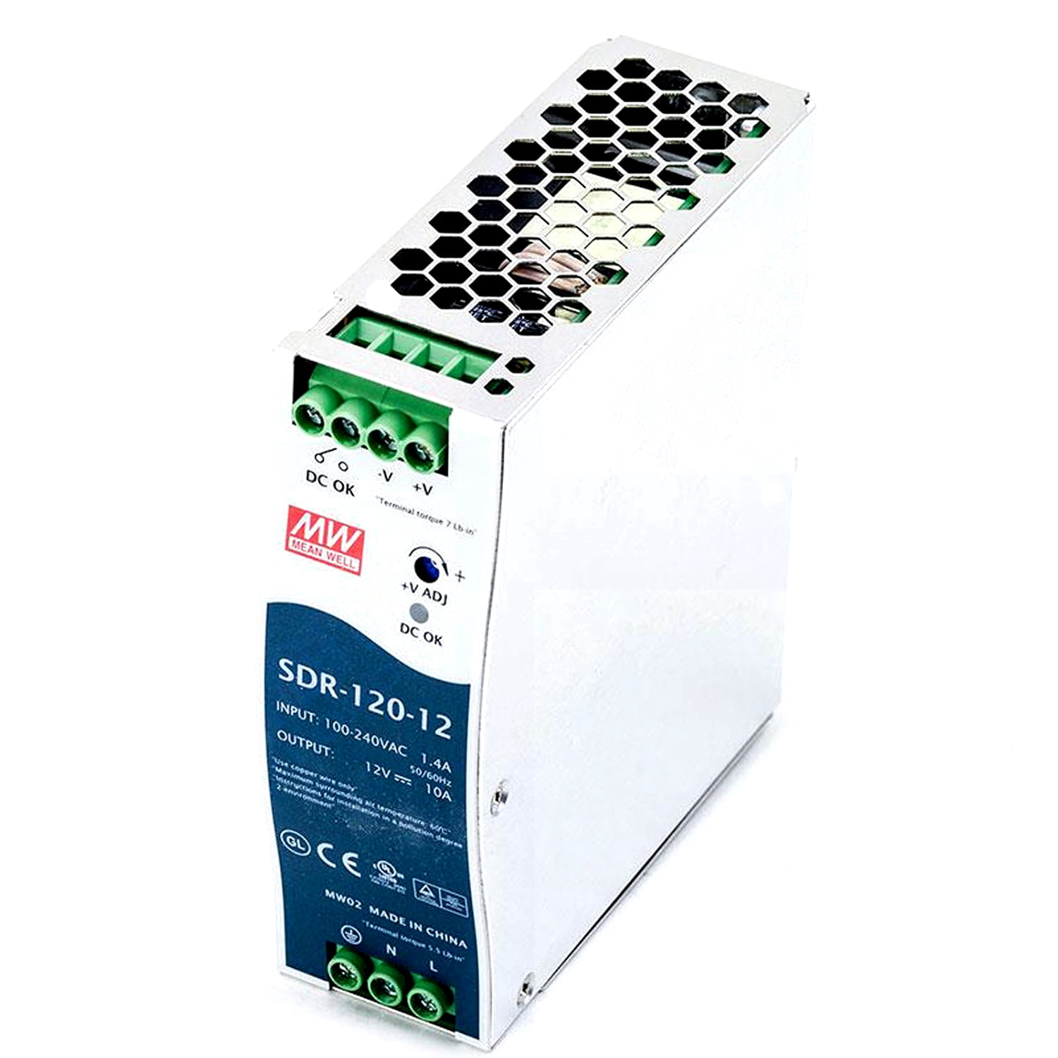 MEAN WELL SDR-120-12 12V 120W DIN Rail Power Supply High Efficiency PFC ...
