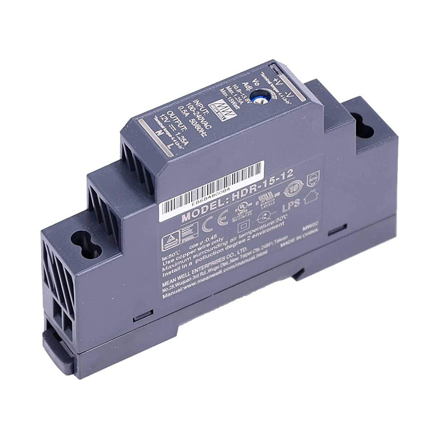 MEAN WELL Ultra Slim Step-Shape 1SU DIN Rail Power Supply, 12V 1.25A ...