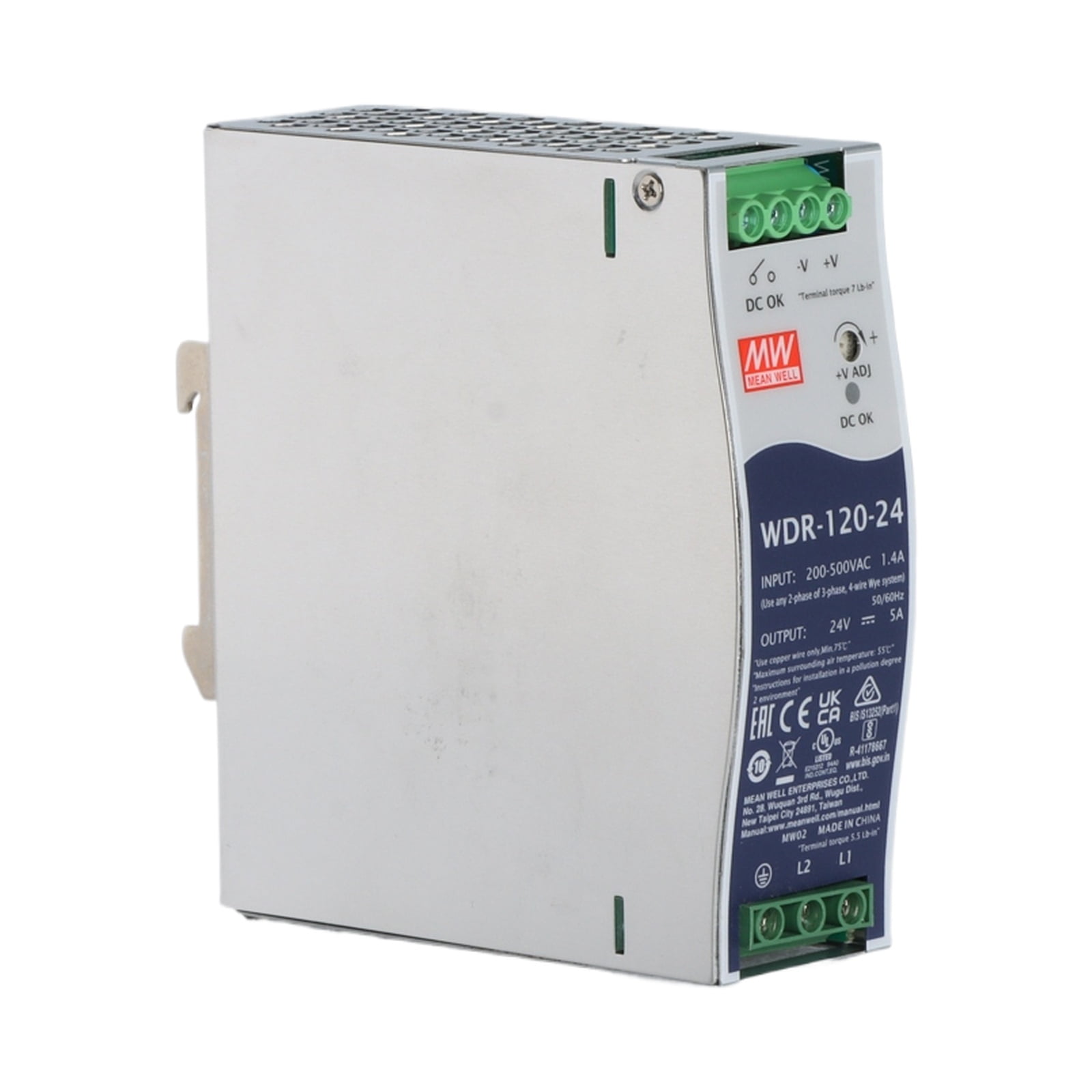 MEAN WELL WDR-120-24 24V 120W DIN Rail Power Supply, Wide Input Range, Industrial Use - Walmart.com