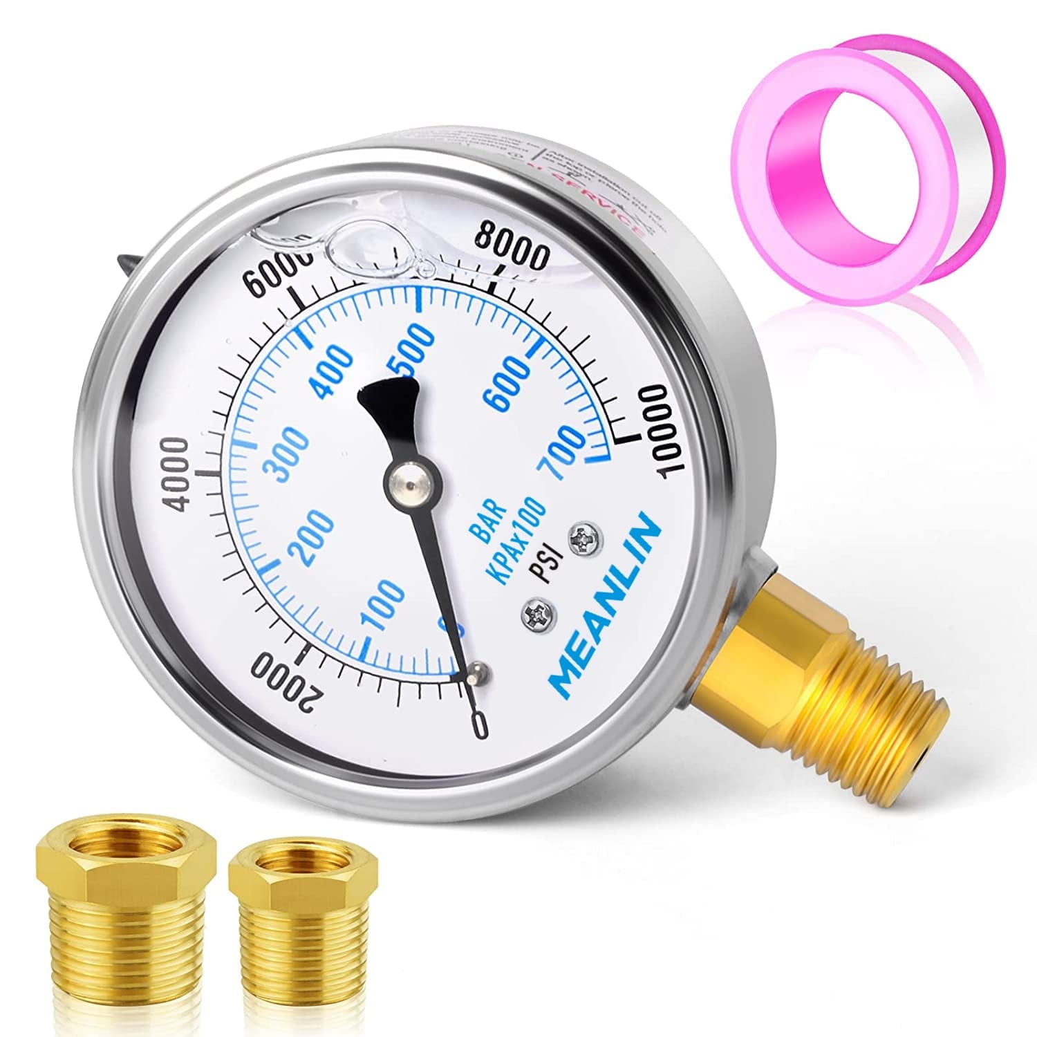 MEANLIN MEASURE 0~10000Psi Stainless Steel 1/4" NPT 2.5" FACE DIAL ...