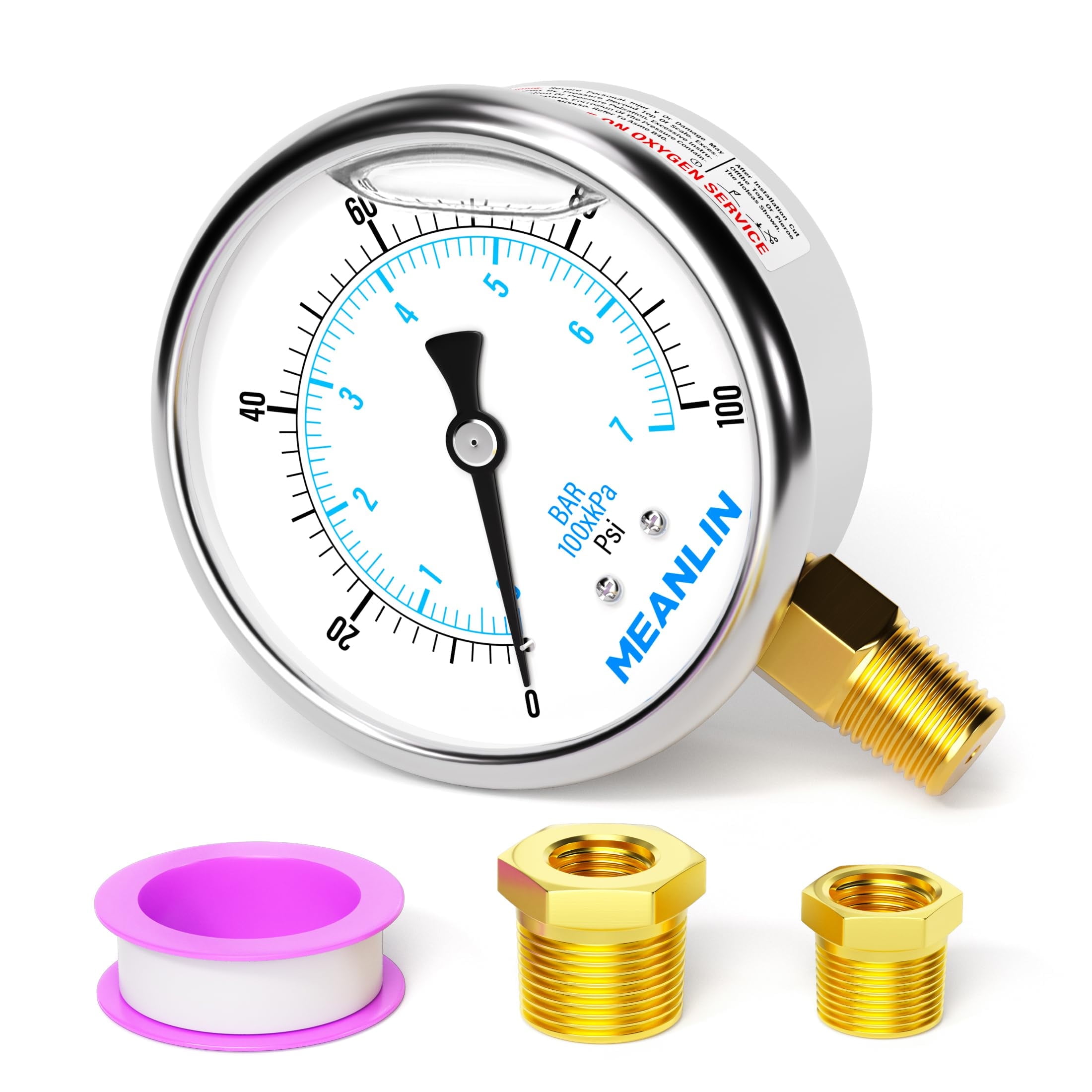MEANLIN MEASURE 0~100Psi Stainless Steel 1/4" NPT 2.5" FACE DIAL Liquid ...