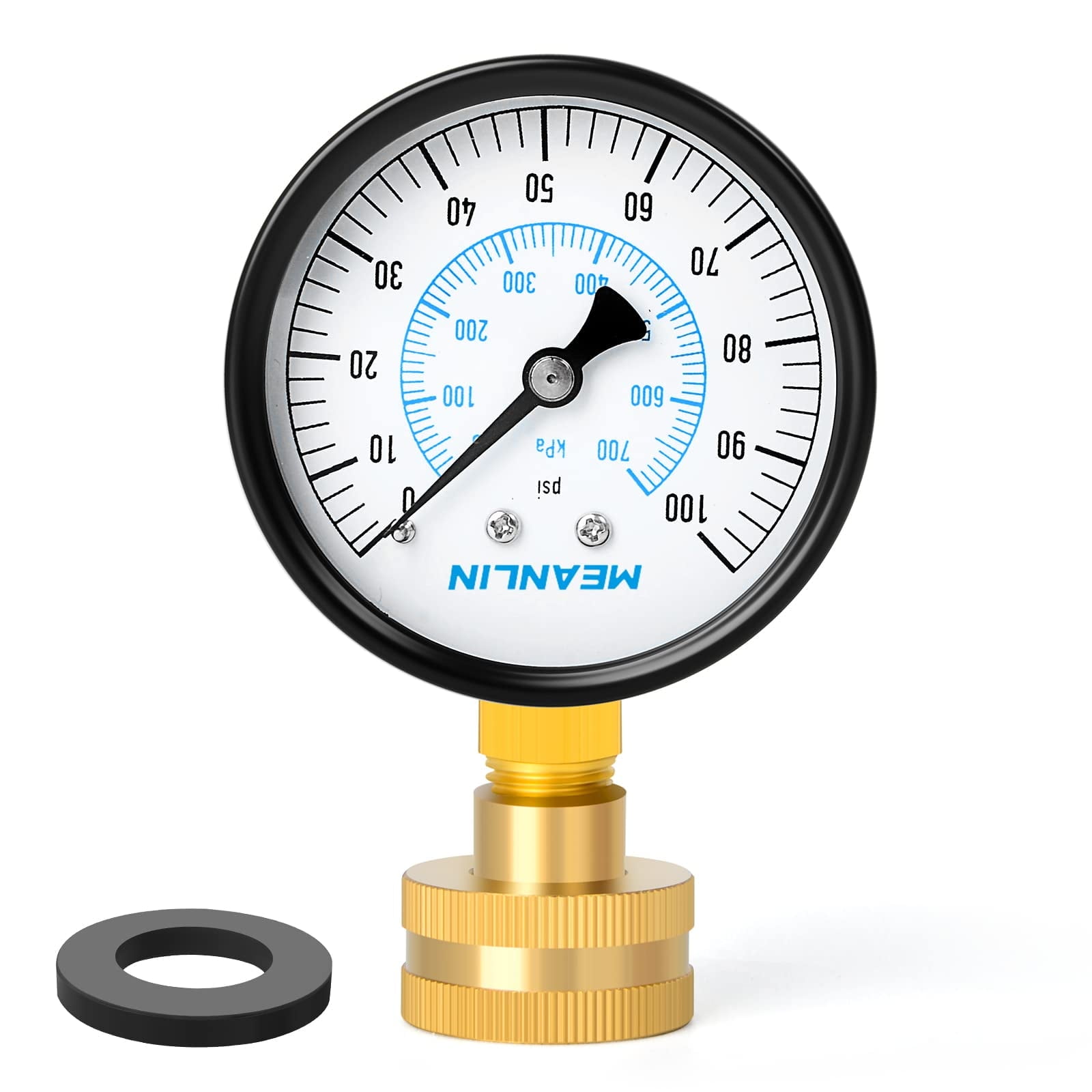 MEANLIN MEASURE 0-100psi Water Pressure Gauge,3/4" Female 2.5" FACE ...