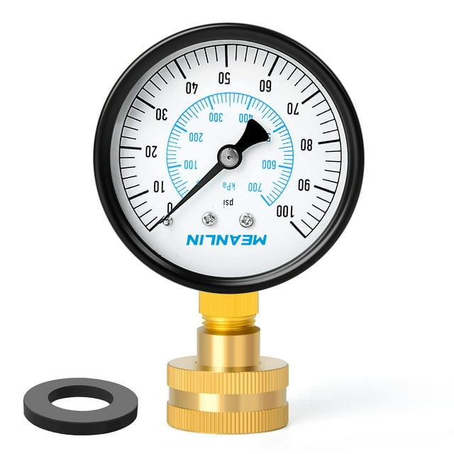 MEANLIN MEASURE 0-100psi Water Pressure Gauge,3/4" Female 2.5" FACE ...