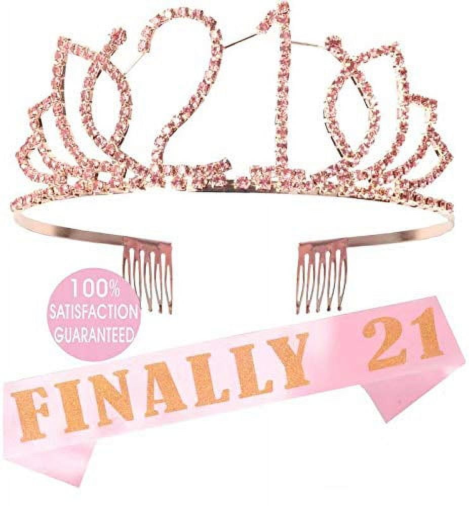 MEANT2TOBE 21st Birthday Set - Glitter Sash + Rhinestone Tiara, Pink, 2 ...