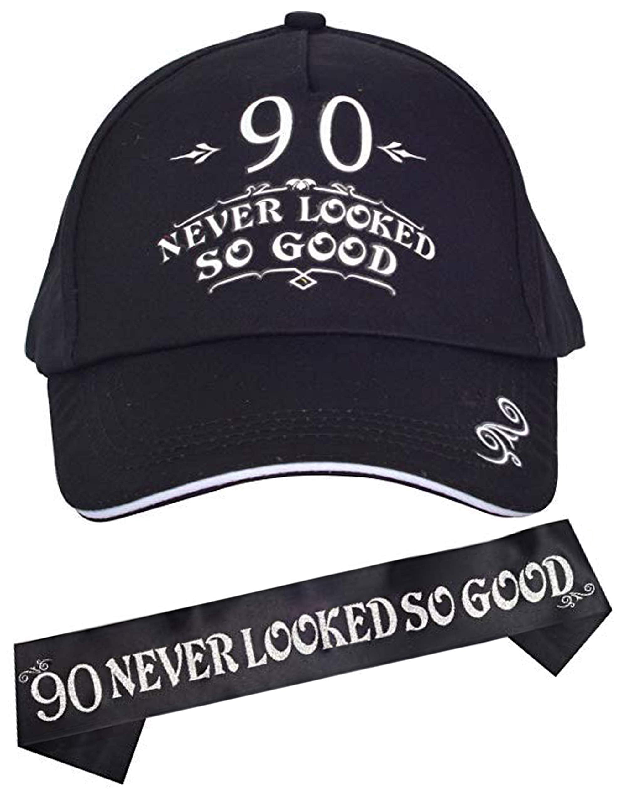 90 Never Looked So Good Baseball Cap and Sash - Men's 90th Birthday ...