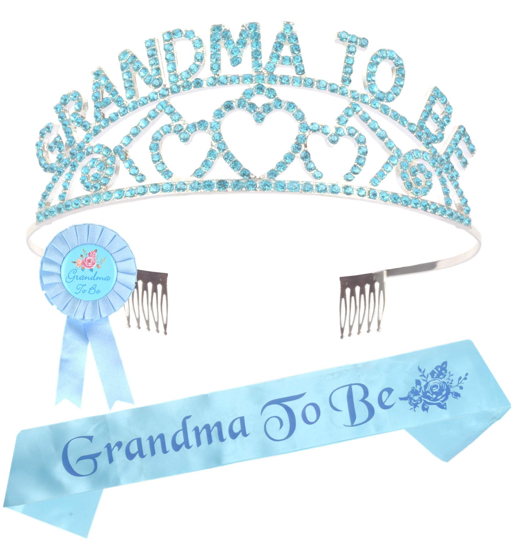 MEANT2TOBE Blue Grandma To Be Tiara Set - Premium Metal Tiara, Sash ...