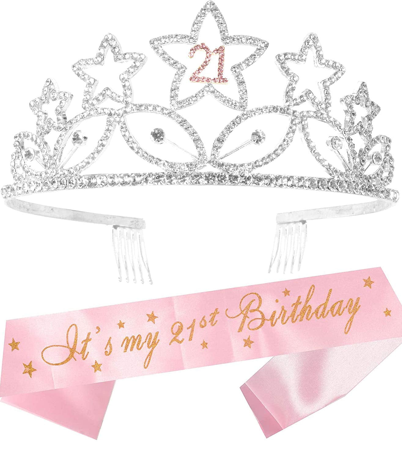MEANT2TOBE Floating Star 21st Birthday Sash and Tiara Set - Glitter ...