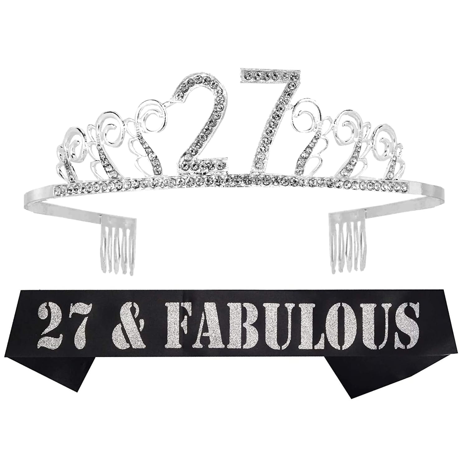 MEANT2TOBE Glitter Sash and Rhinestone Tiara Set - Perfect 27th ...