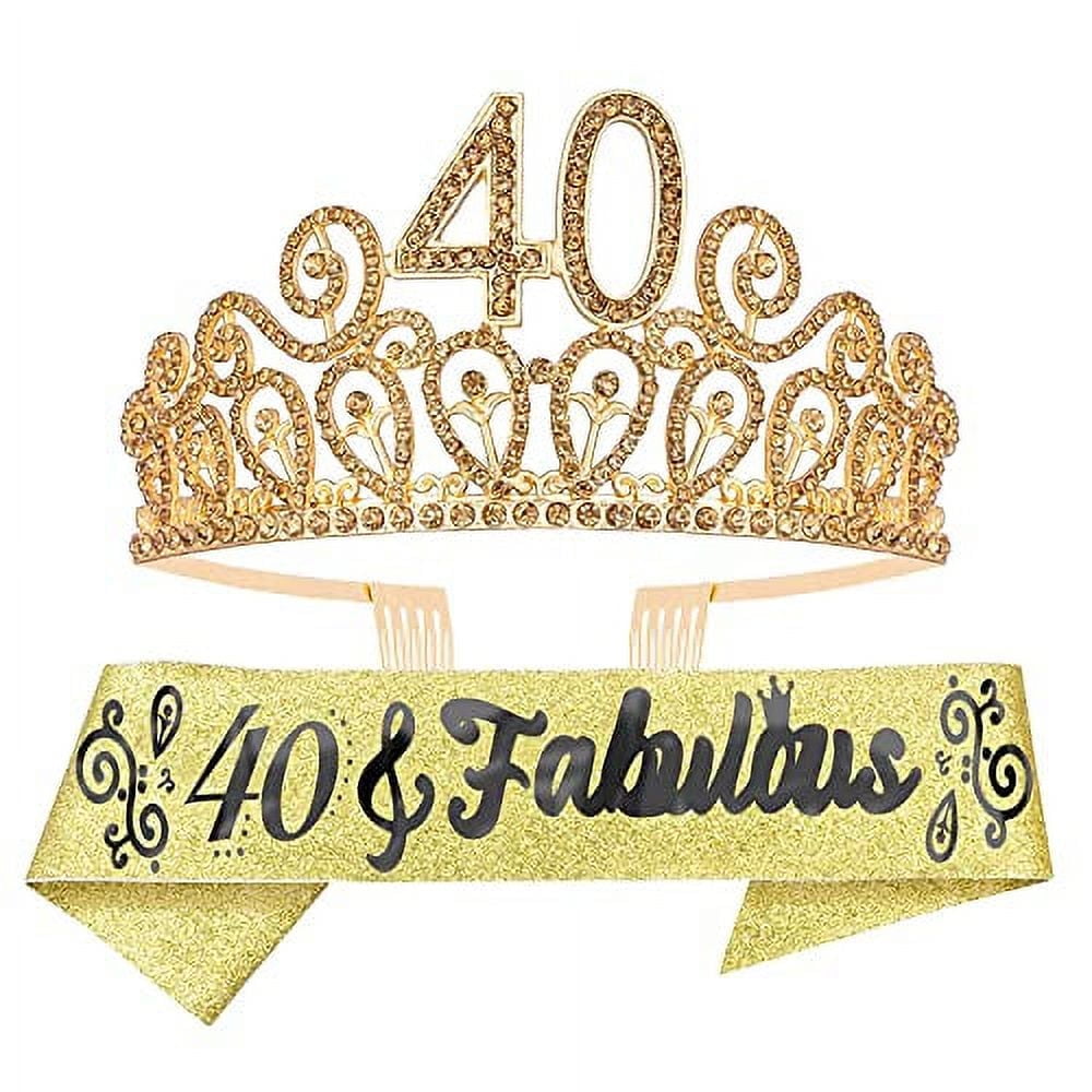 MEANT2TOBE Gold 40th Birthday Sash and Tiara Set - Glitter Sash ...