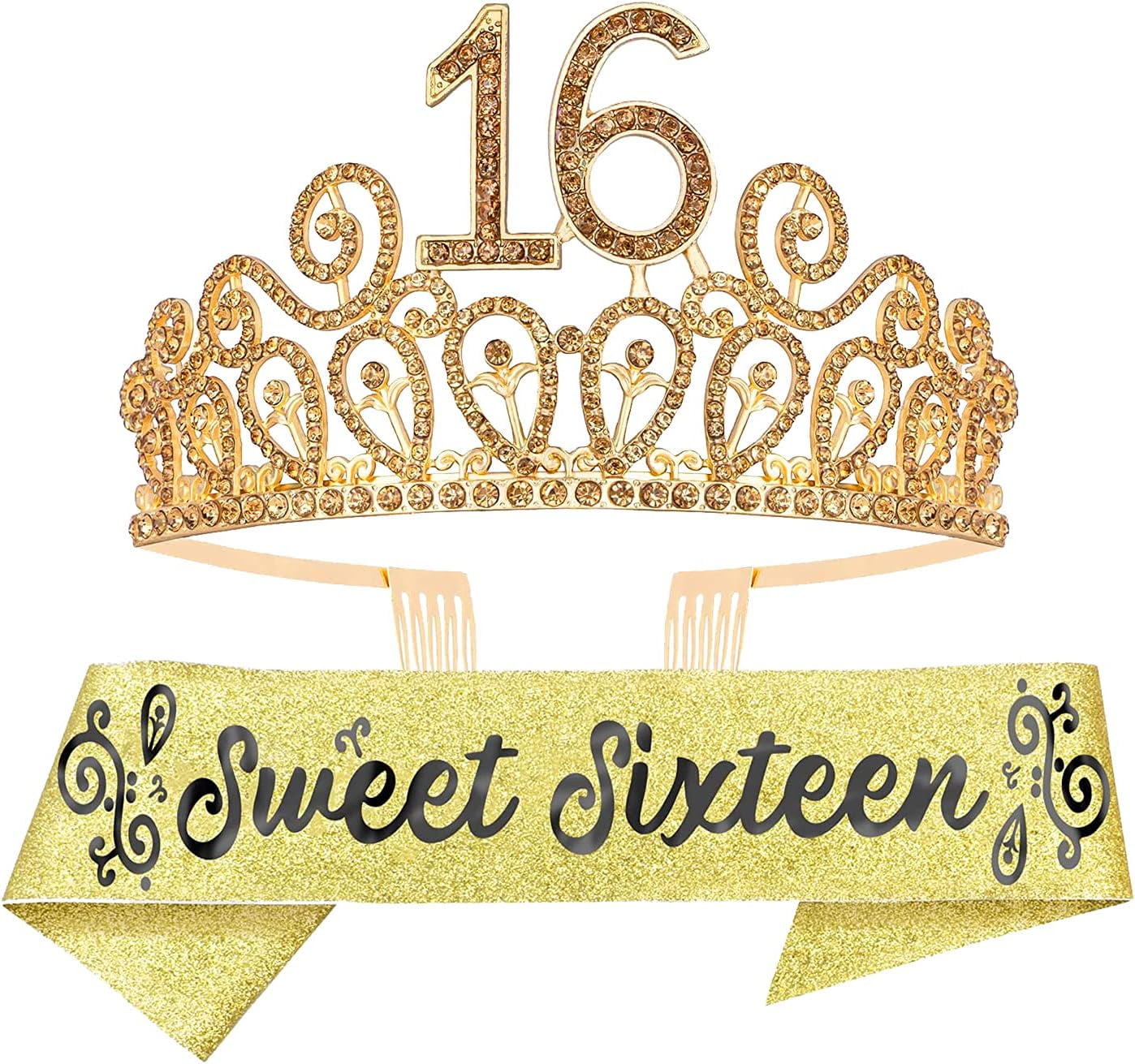 Meant2ToBe Sweet Sixteen Girl Teen Birthday Sash, Gold and Black, 3.74 ...
