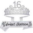 MEANT2TOBE - Meant2Be Sweet 16 Glitter Sash & Rhinestone Silver Tiara Set - Walmart.com