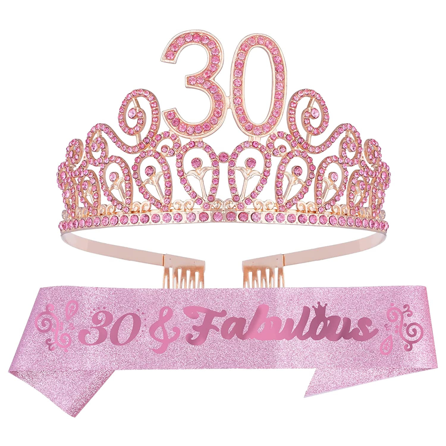 MEANT2TOBE Pink Glitter 30th Birthday Sash and Tiara Set - Premium ...