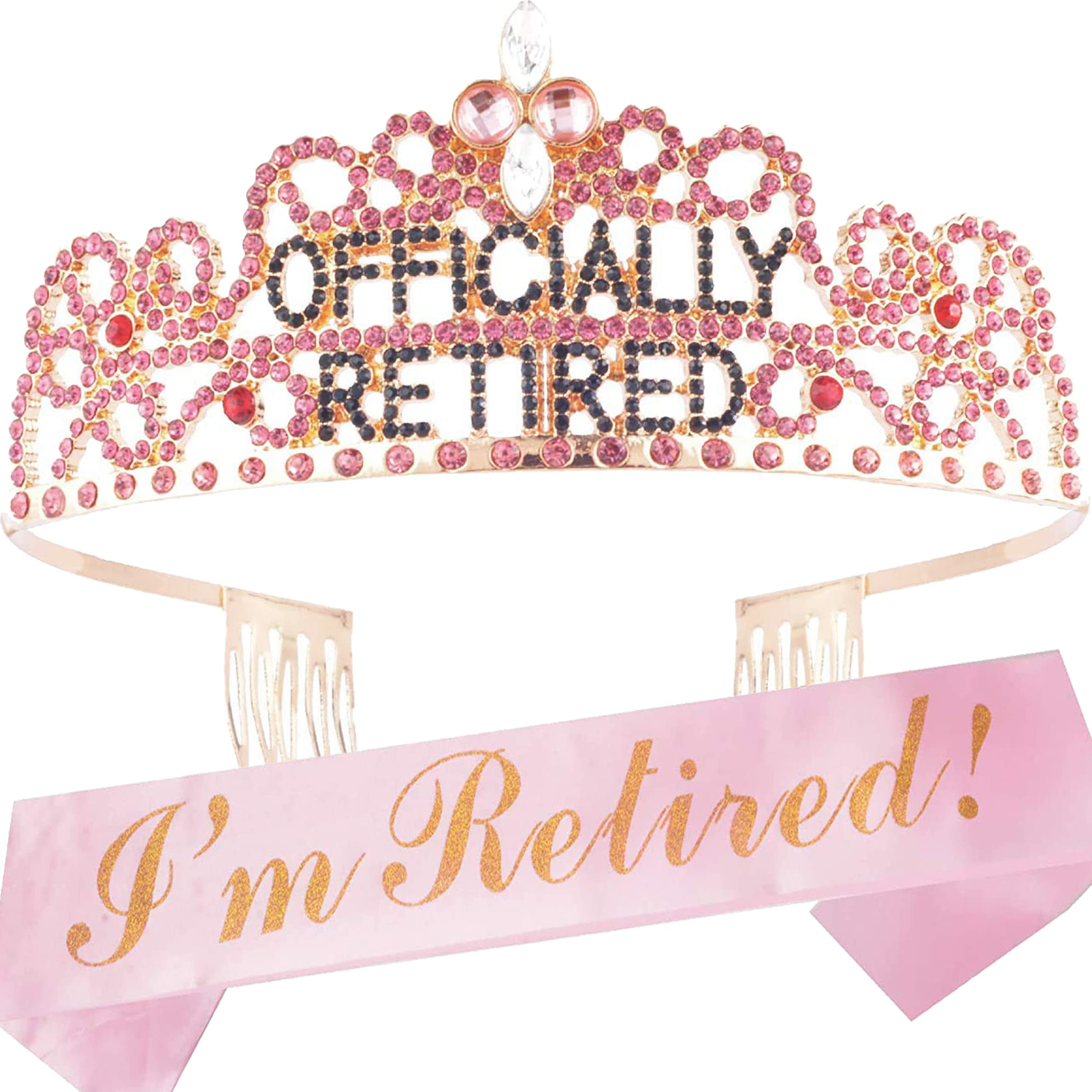 Meant2ToBe Pink Retirement Party Set, Glitter Sash and Rhinestone Tiara ...