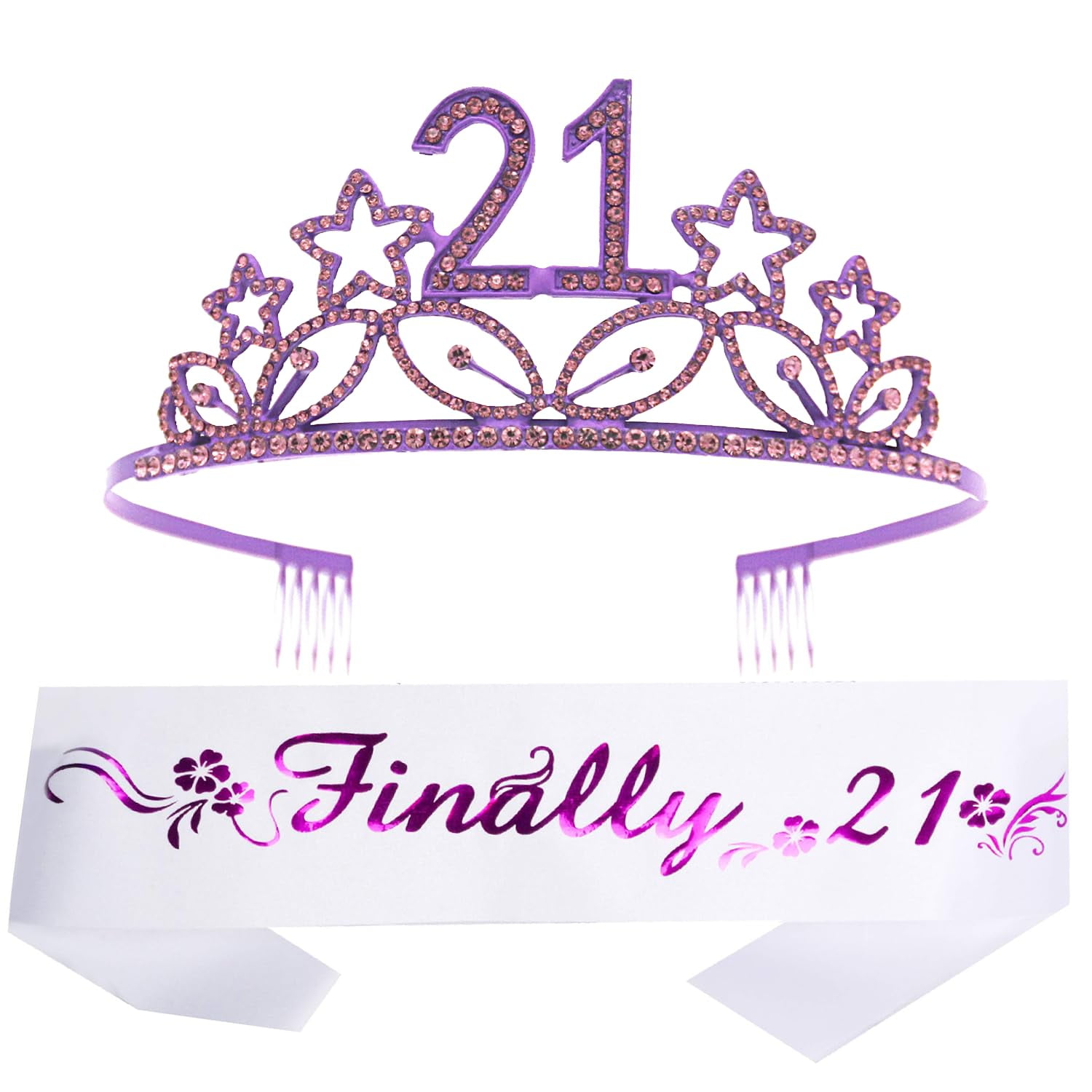 MEANT2TOBE Purple 21st Birthday Sash and Tiara Set - Glitter Sash ...