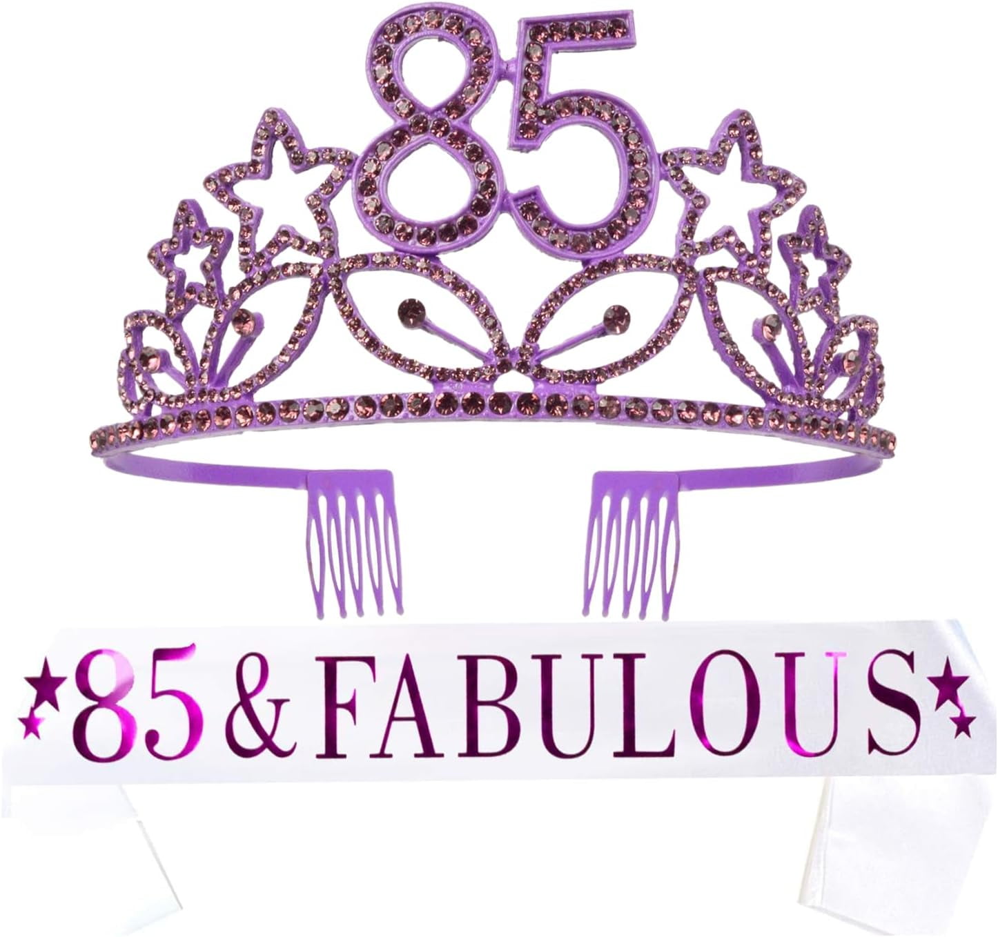 85th Birthday Sash and Tiara for Women - Fabulous Glitter Sash + Stars ...