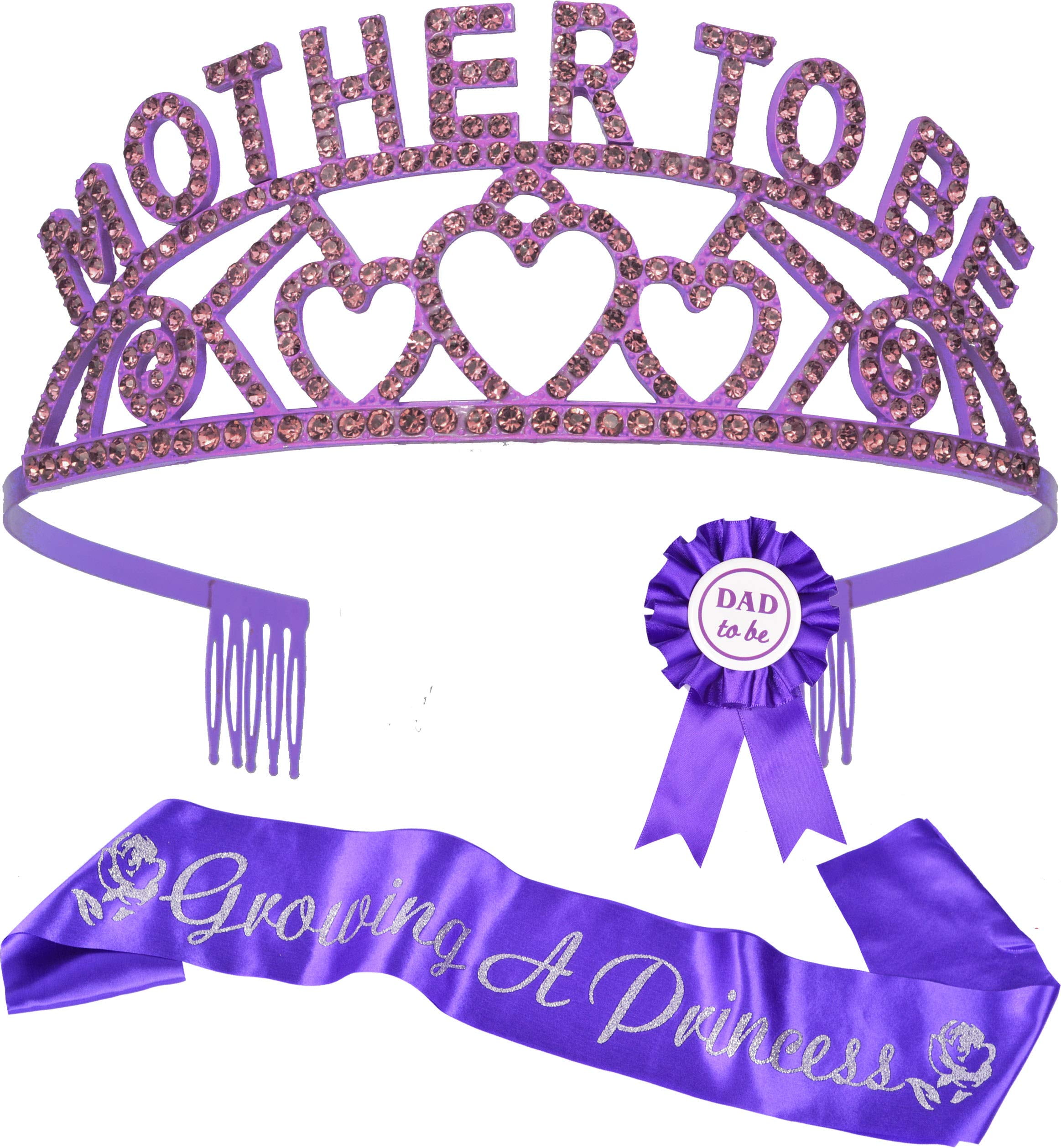 MEANT2TOBE Purple Baby Shower Decoration Set: Tiara, Sash, and Pin ...