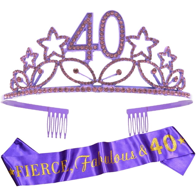 MEANT2TOBE Purple Glitter Sash and Rhinestone Tiara Set - Premium Metal ...