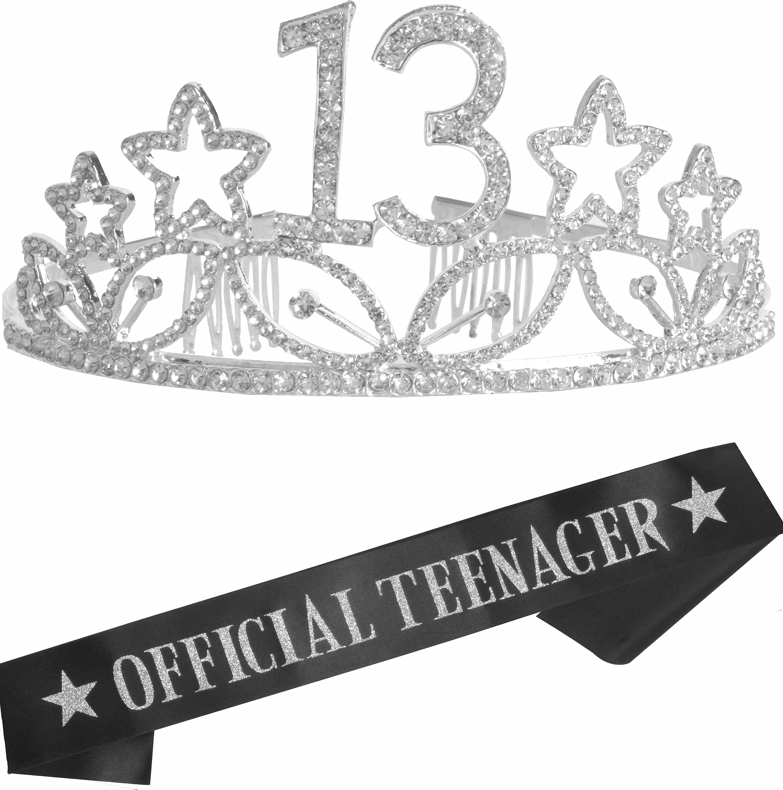 MEANT2TOBE Silver 13th Birthday Sash and Tiara Set for Girls - Glitter ...