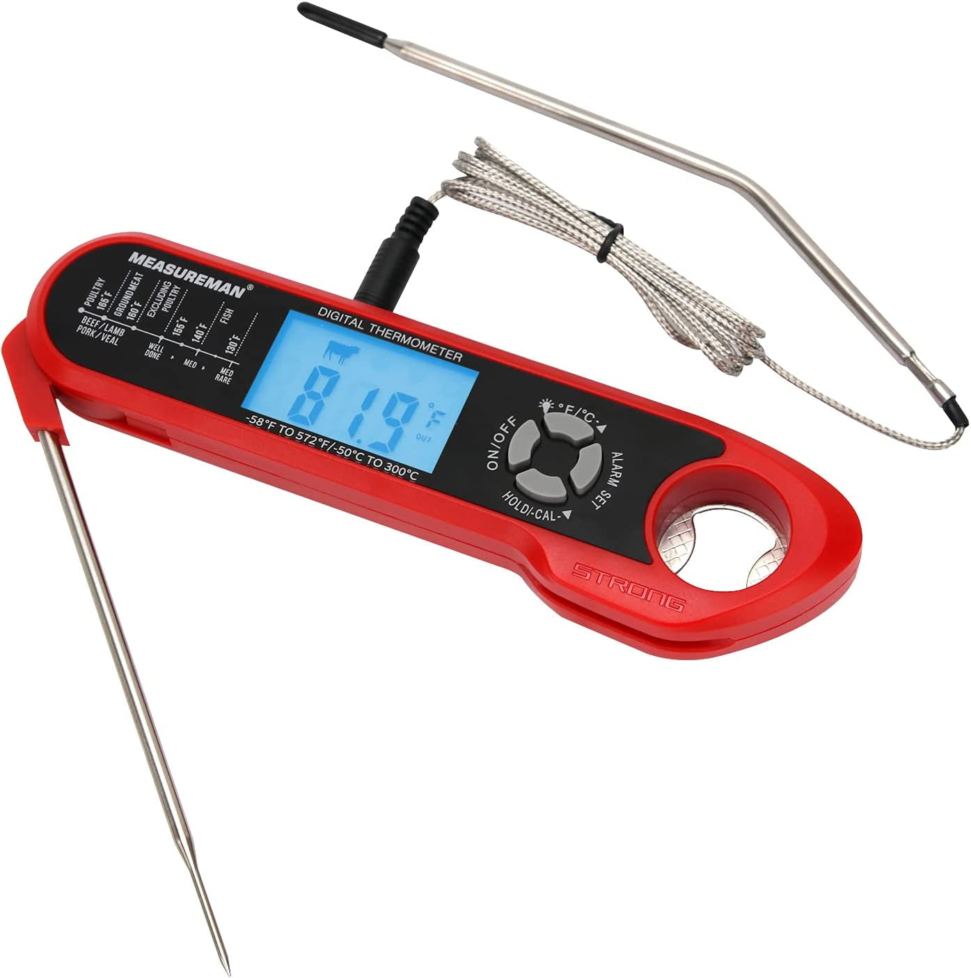 MEASUREMAN Digital Meat-Thermometer Instant-Read Food Temperature-Probe ...
